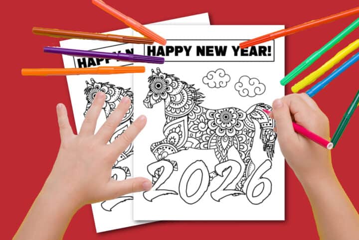 2026 Year of the Horse Coloring Pages - Made with HAPPY