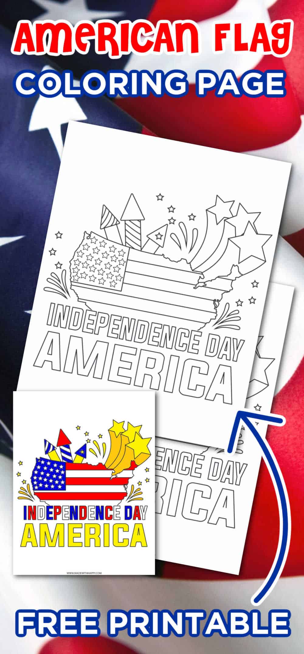 American Flag Coloring Page - Made with HAPPY