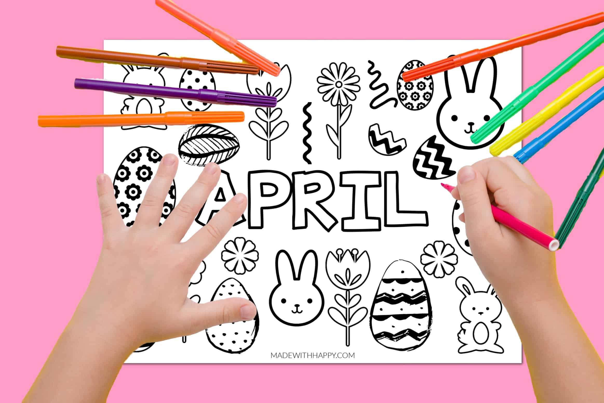 Free Printable April Coloring Page For Spring - Made with HAPPY