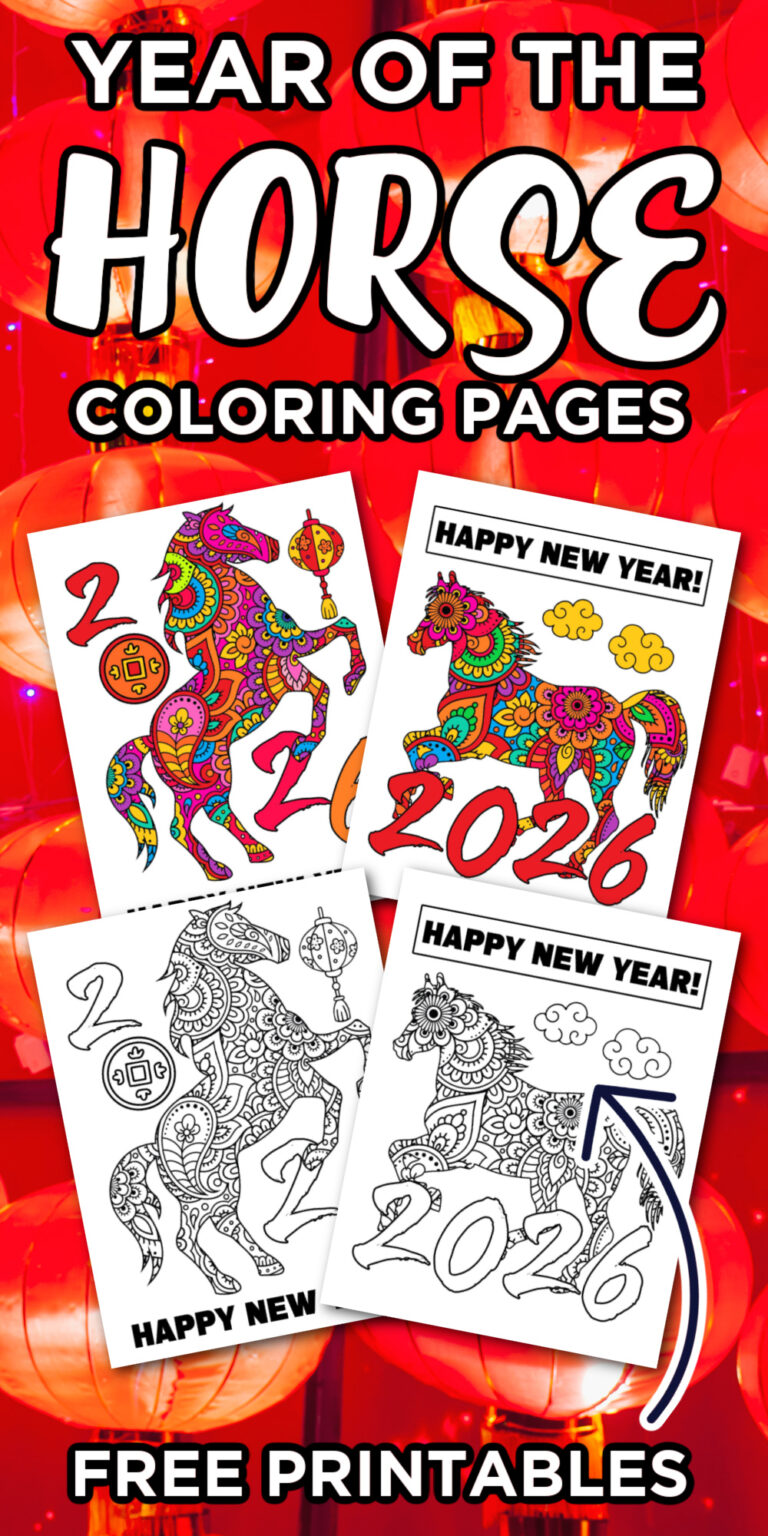 2026 Year of the Horse Coloring Pages - Made with HAPPY