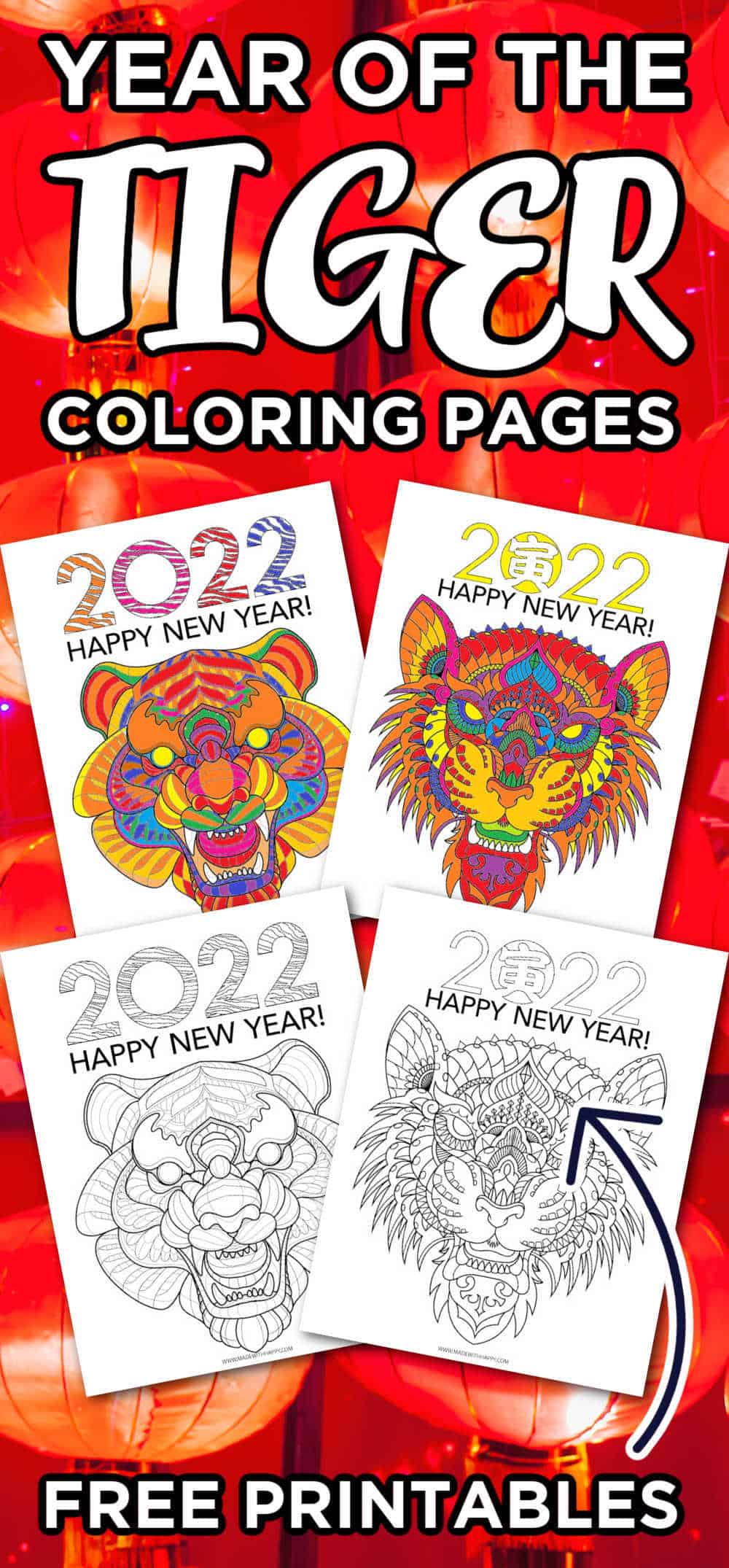 2022 Year of the Tiger Coloring Pages - Made with HAPPY