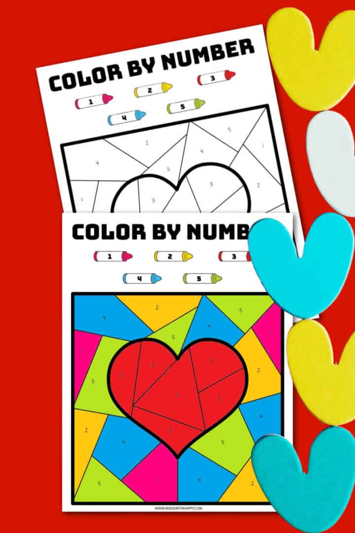 Valentine Color By Number Worksheets - Made with HAPPY
