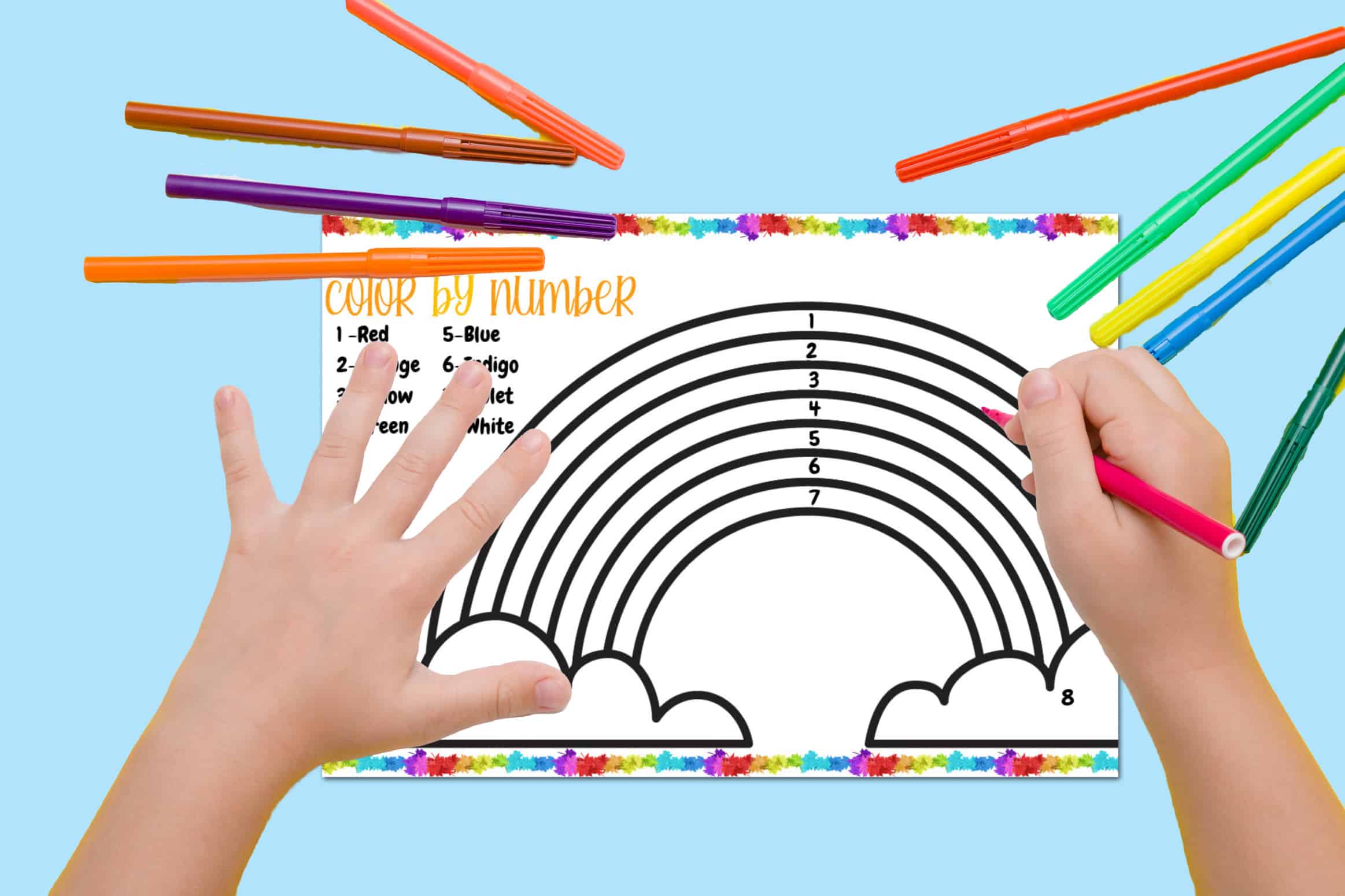 Free Printable Color By Number Rainbow - Made with HAPPY