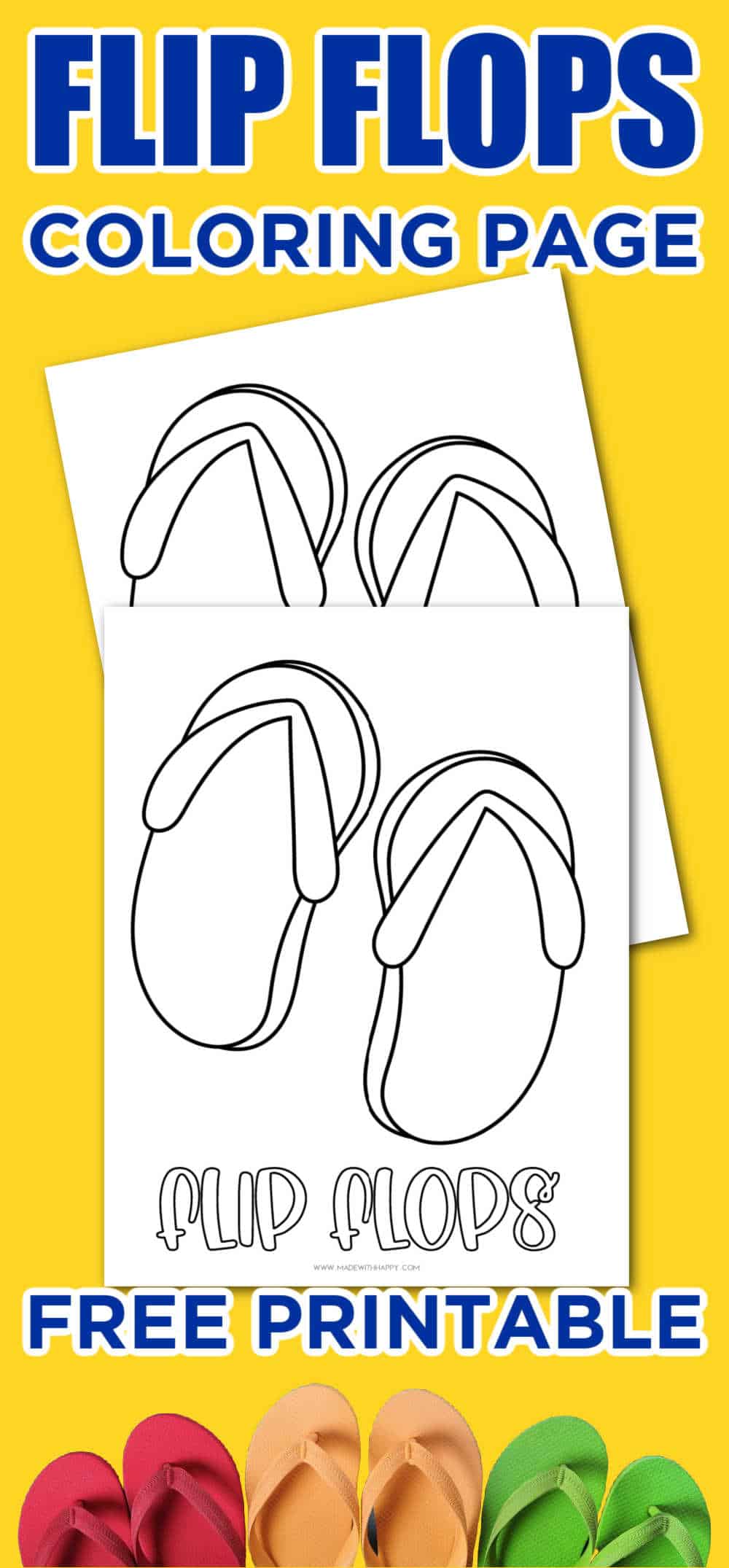 Free Flip Flop Coloring Page - Made with HAPPY