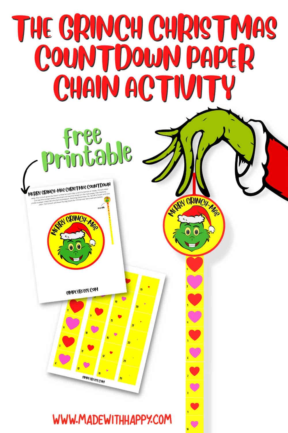 The Grinch Christmas Countdown Paper Chain - Free Printable Template