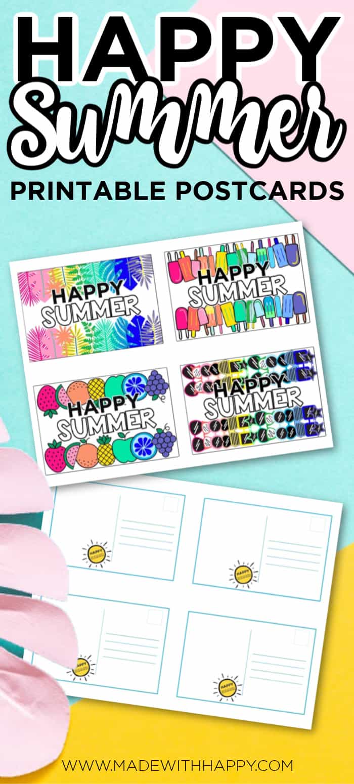 Happy Summer Printable Postcards - Made with HAPPY