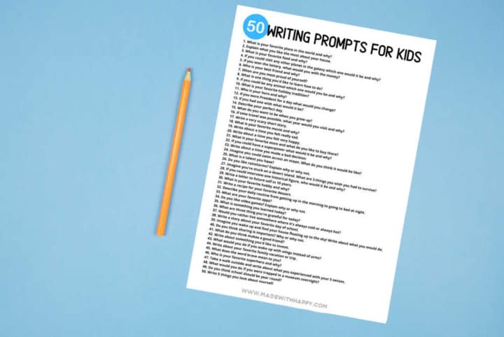 50 Writing Prompts for Kids with FREE Printable - Made with HAPPY