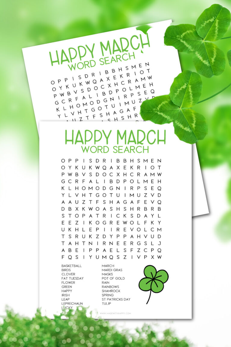 March Word Search - Made with HAPPY
