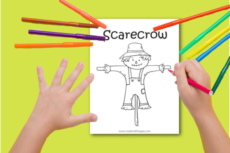 FREE Scarecrow Coloring Page Printable - Made with HAPPY