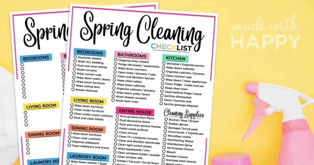 Spring Cleaning Checklist - Free Printable - Made with HAPPY