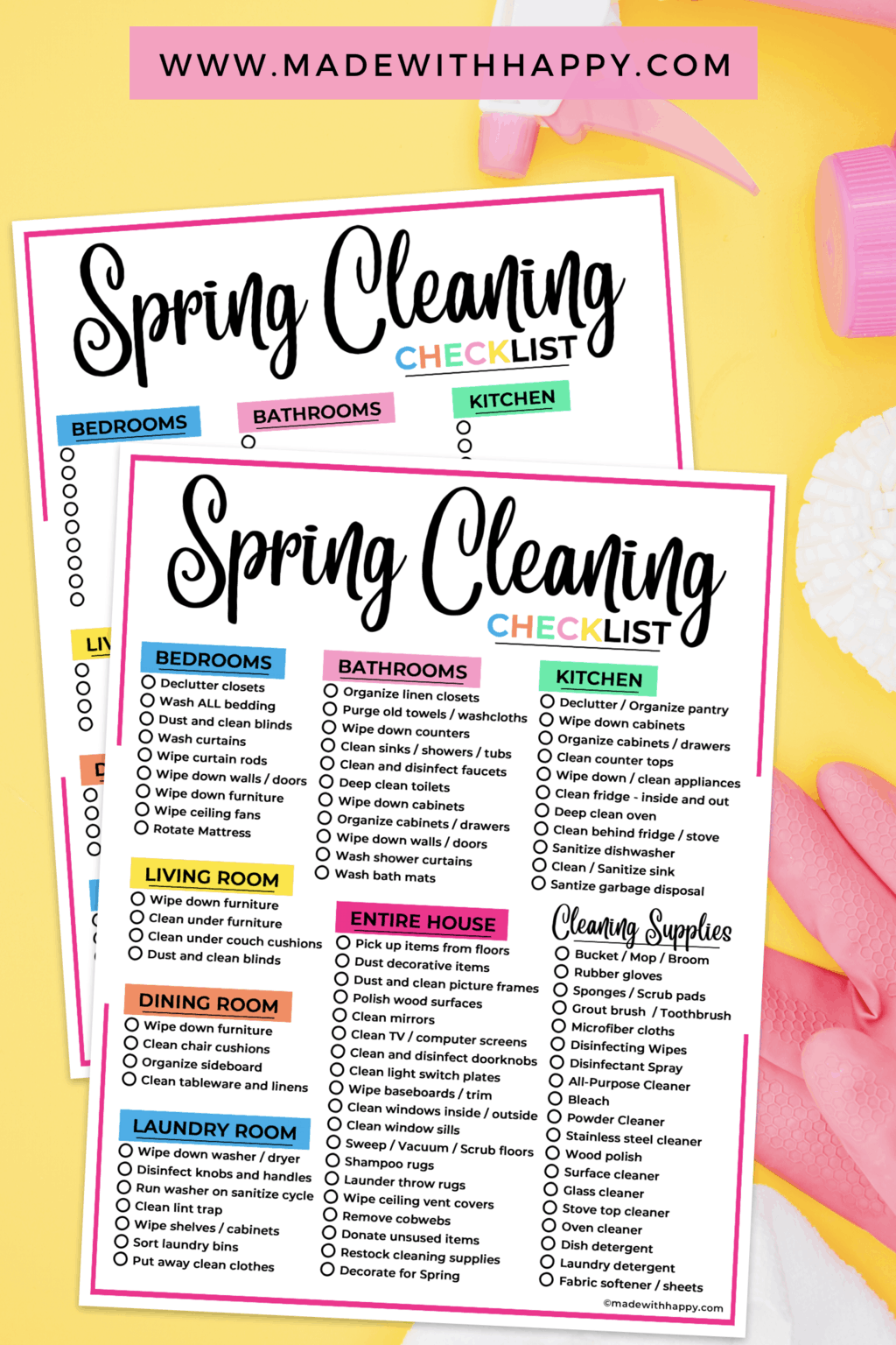 Spring Cleaning Checklist - Free Printable - Made with HAPPY