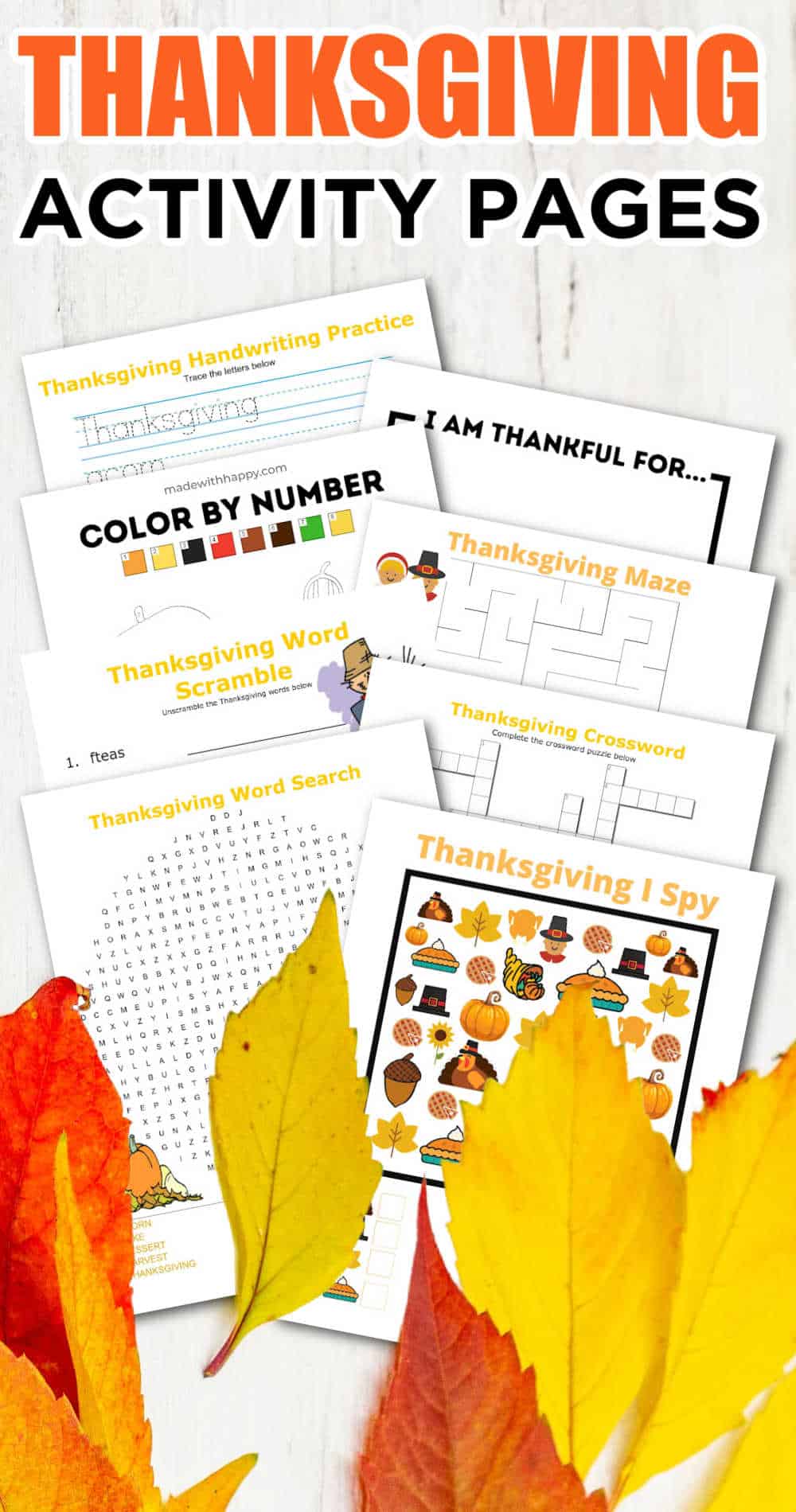 Thanksgiving Activity Pages For Kids - Made with HAPPY