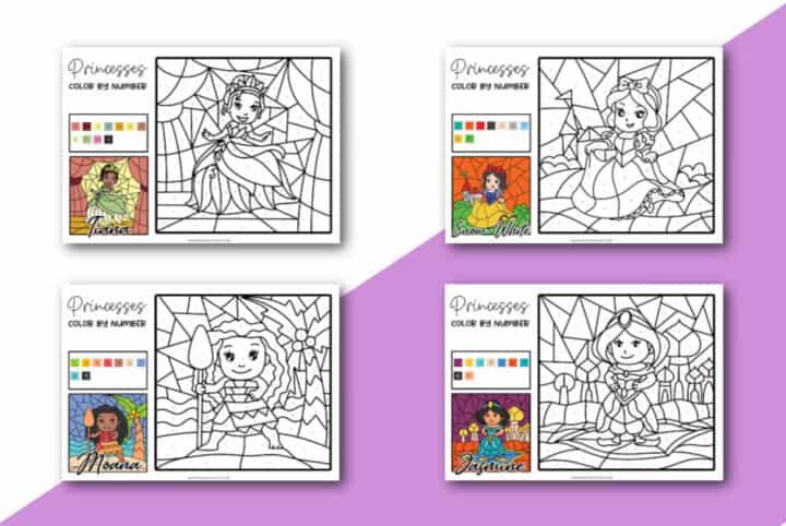 12 Free Printable Disney Princess Color By Number Pages