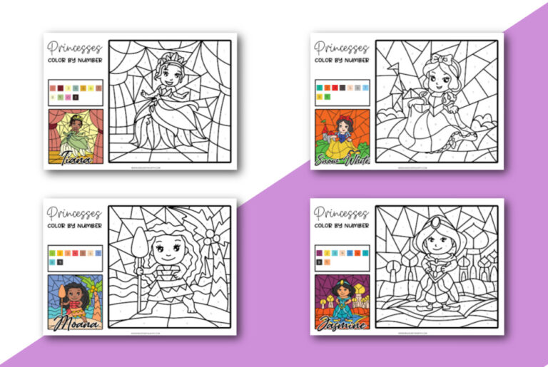 12 Free Printable Disney Princess Color By Number Pages
