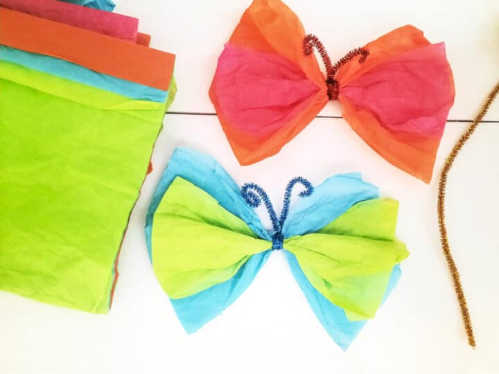 Make Easy Tissue Paper Butterflies Crafts with Kids - Made with HAPPY