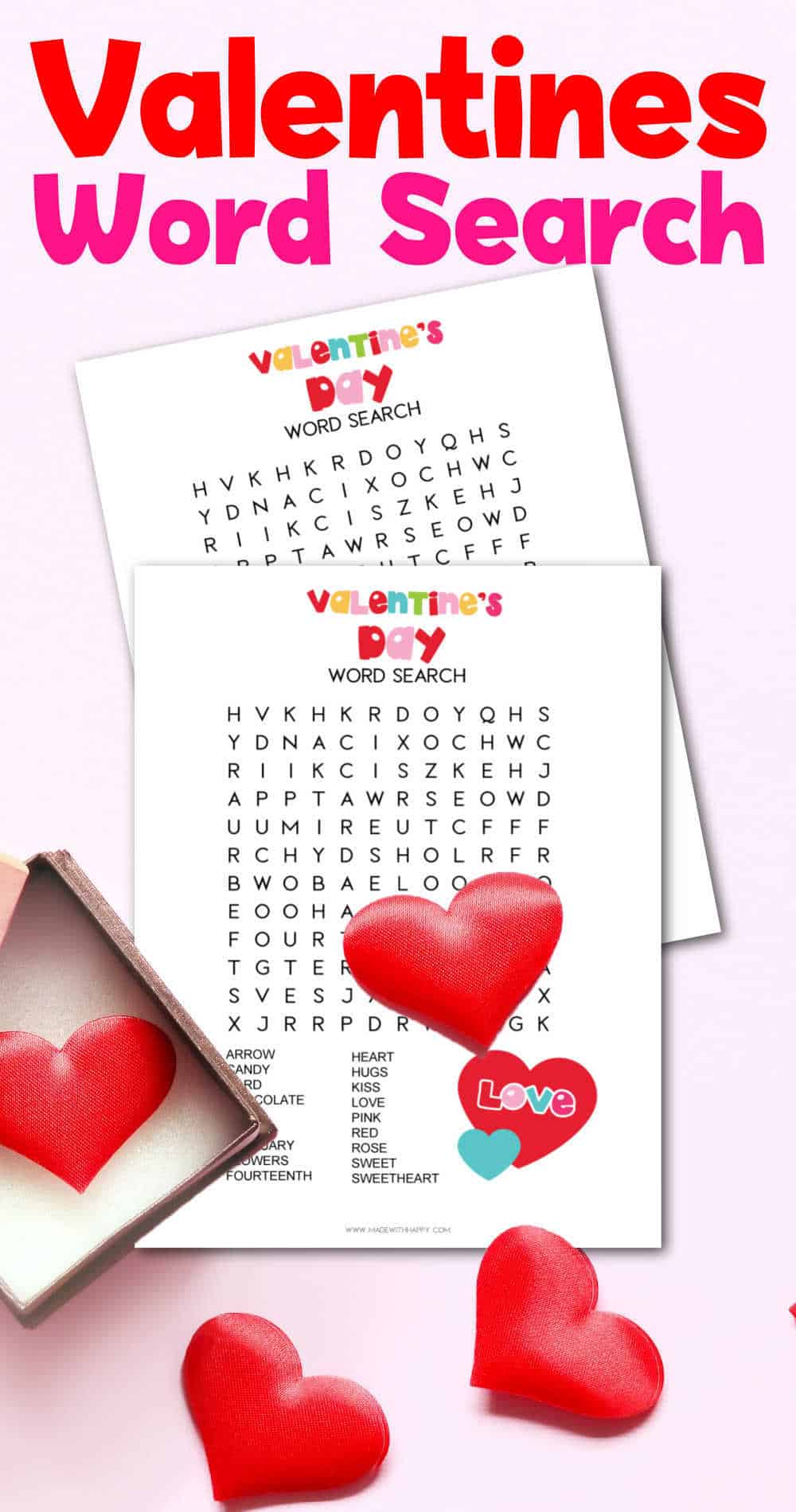 Free Valentine's Day Word Search Printable - Made with HAPPY