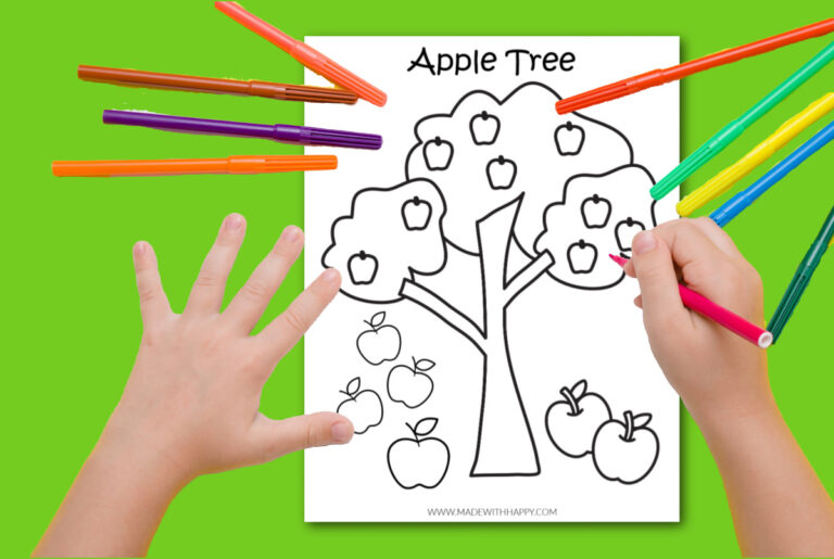 Free Printable Apple Tree Coloring Page - Made with HAPPY