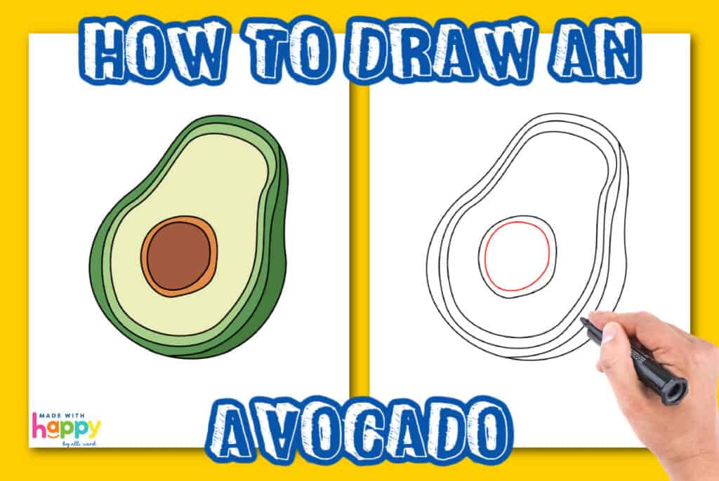 How To Draw an Avocado Easy Step By Step Tutorial - Made with HAPPY