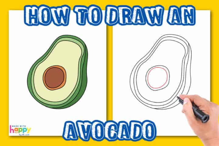 How To Draw an Avocado Easy Step By Step Tutorial - Made with HAPPY