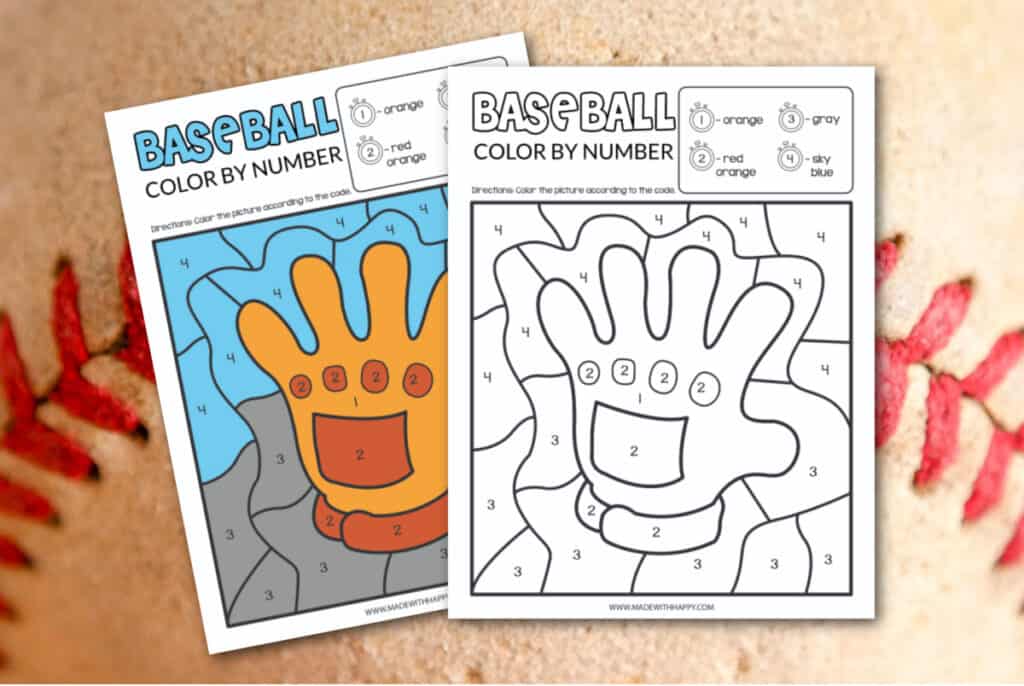 FREE Baseball Color By Number Printable - Made with HAPPY