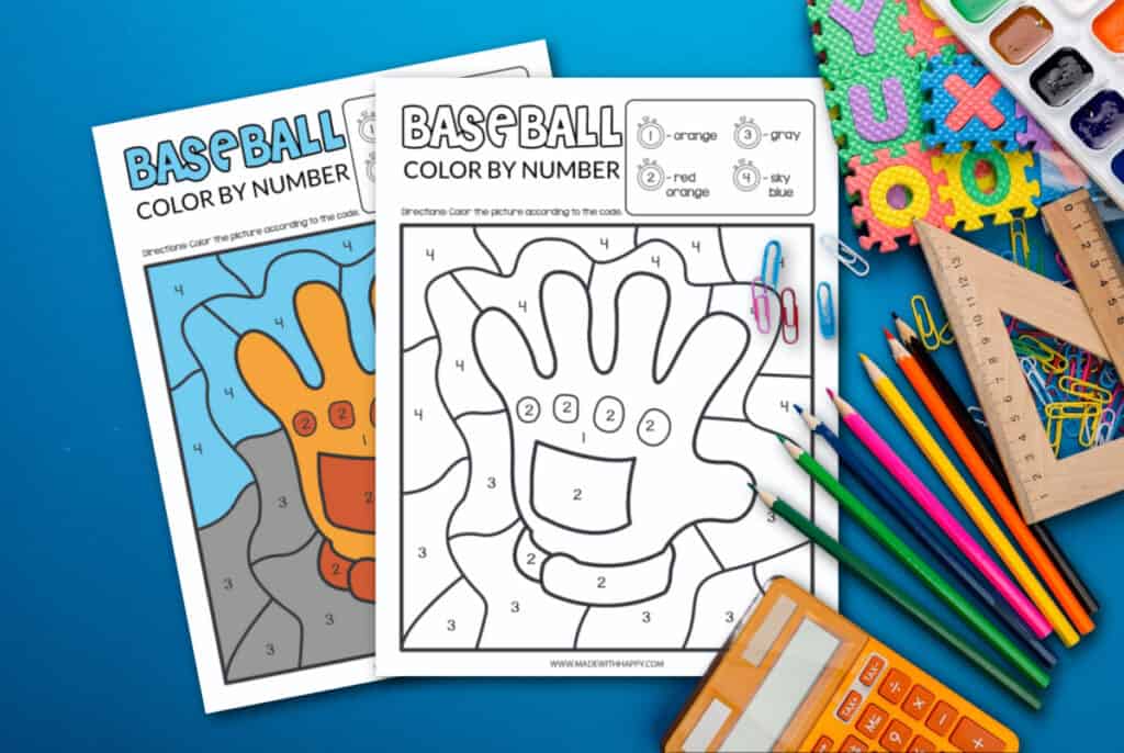 FREE Baseball Color By Number Printable - Made with HAPPY
