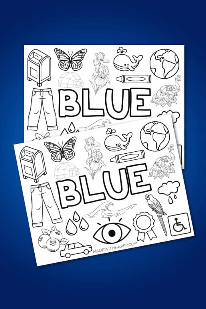 Free Blue Coloring Page for Kids - Made with HAPPY