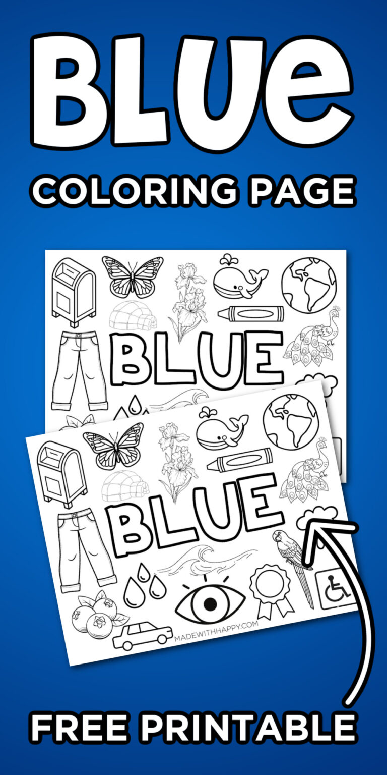 Free Blue Coloring Page for Kids - Made with HAPPY