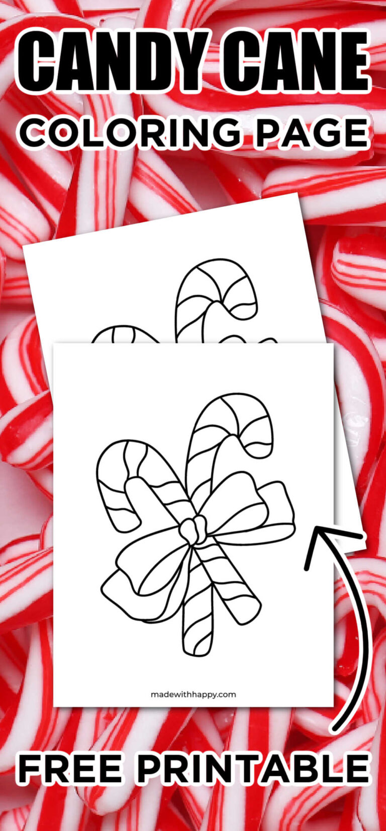 Free Printable Candy Cane Coloring Page - Made with HAPPY