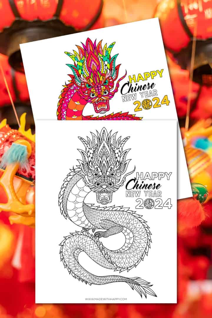 2024 Year of the Dragon Coloring Pages - Made with HAPPY