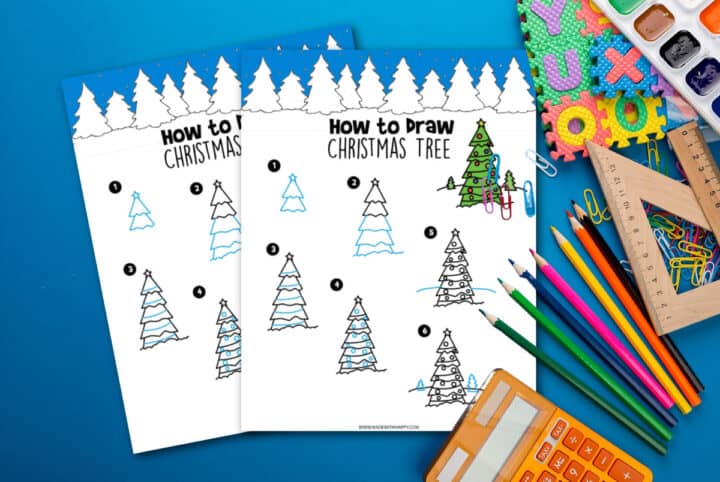 How To Draw A Christmas Tree Step By Step - Made with HAPPY