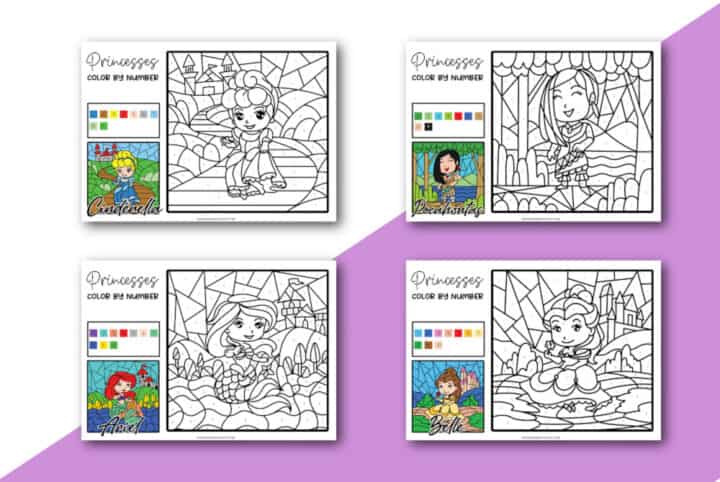 12 Free Printable Disney Princess Color By Number Pages
