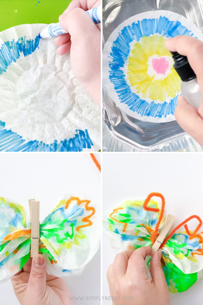 How to Make a Coffee Filter Butterfly Tie Dye Craft - Made with HAPPY
