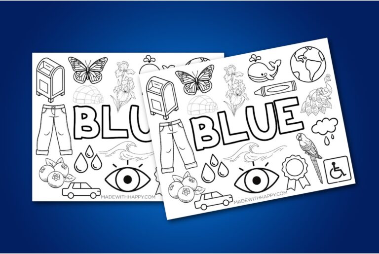 Free Blue Coloring Page for Kids - Made with HAPPY
