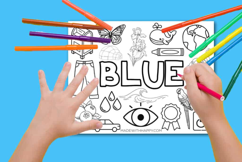 Free Blue Coloring Page for Kids - Made with HAPPY