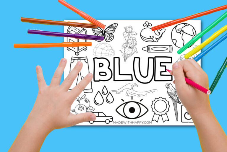 Free Blue Coloring Page for Kids - Made with HAPPY