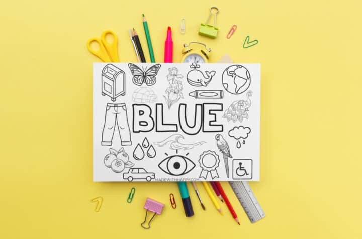 Free Blue Coloring Page for Kids - Made with HAPPY