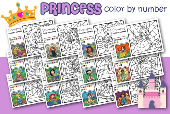 12 Free Printable Disney Princess Color By Number Pages