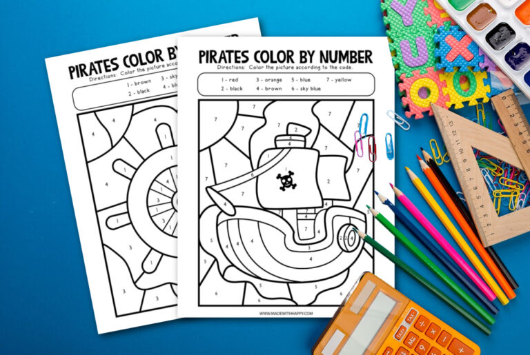 FREE Pirate Color By Number Worksheets - Made with HAPPY