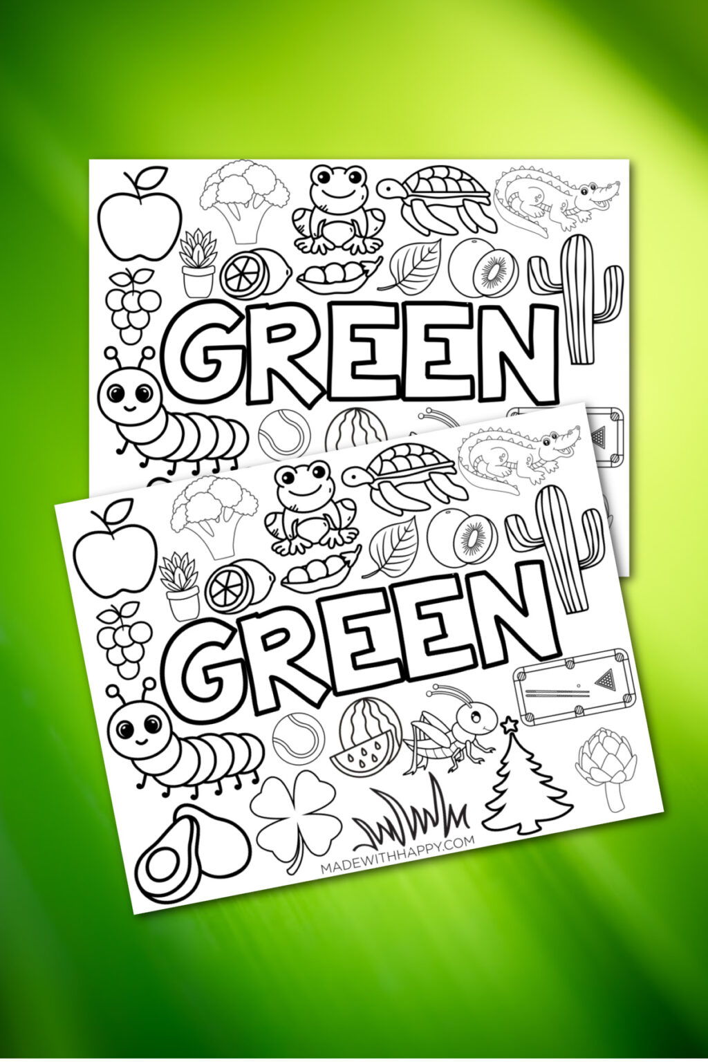 FREE Printable Green Coloring Page - Made with HAPPY