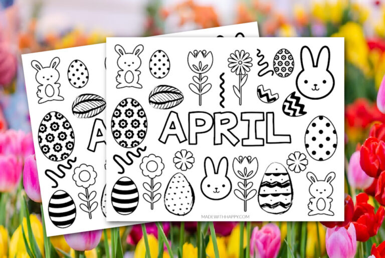 Free Printable April Coloring Page For Spring - Made with HAPPY