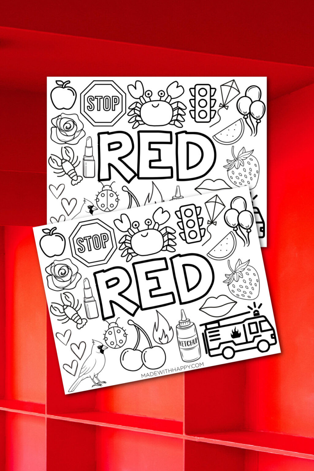 FREE Printable Red Coloring Page - Made with HAPPY