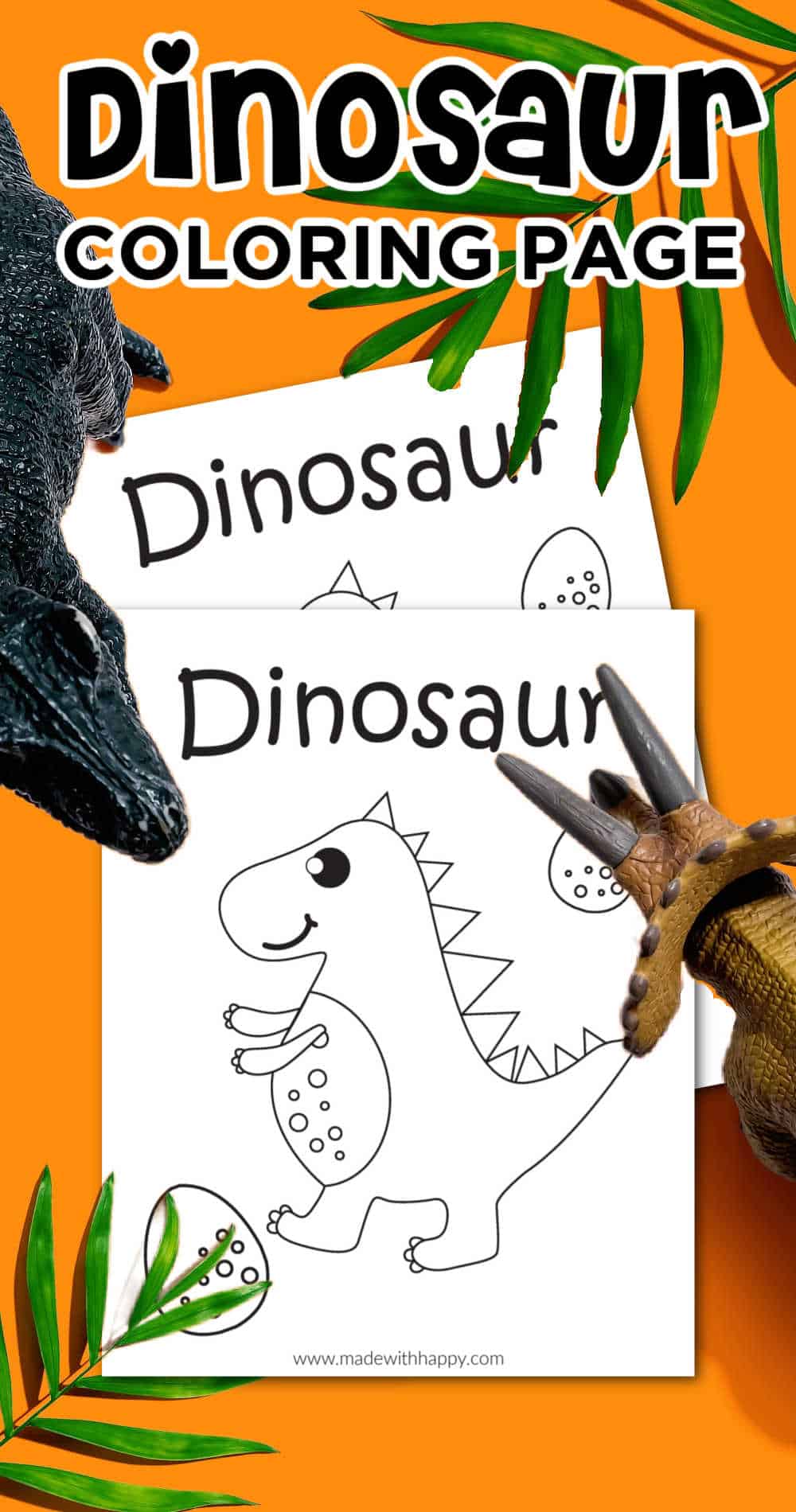 Free Printable Dinosaur Coloring Page - Made with HAPPY