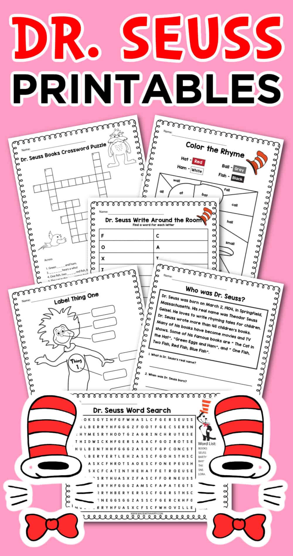 Dr. Seuss Printables Activities - Made with HAPPY