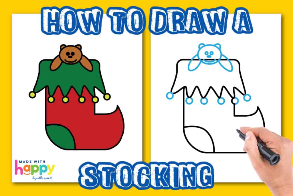 How To Draw a Stocking Easy Step-by-Step Tutorial - Made with HAPPY