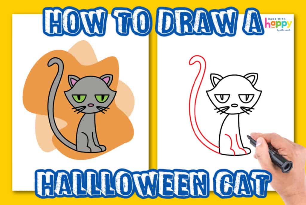How To Draw a Halloween Cat - Easy Drawing Tutorial - Made with HAPPY