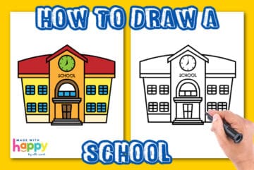 How To Draw a School - Easy Step By Step Tutorial - Made with HAPPY