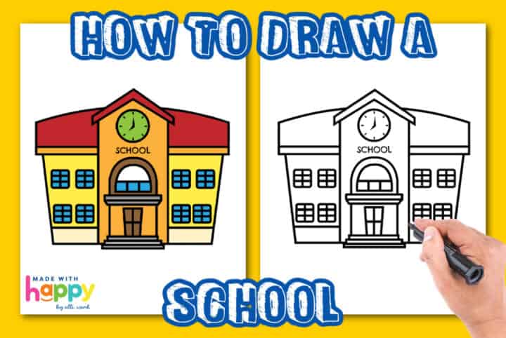 How To Draw a School - Easy Step By Step Tutorial - Made with HAPPY