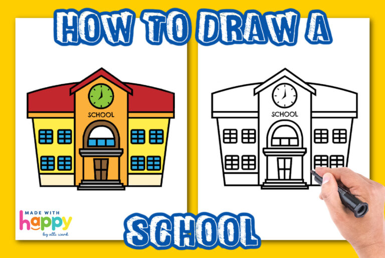 How To Draw a School - Easy Step By Step Tutorial - Made with HAPPY