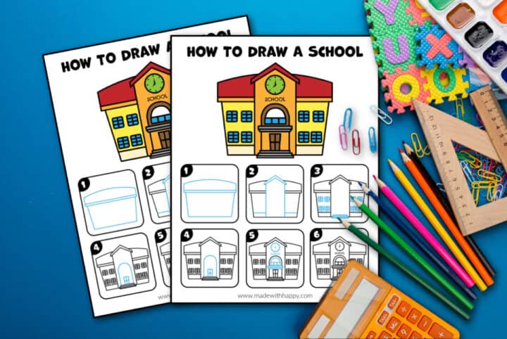 How To Draw a School - Easy Step By Step Tutorial - Made with HAPPY