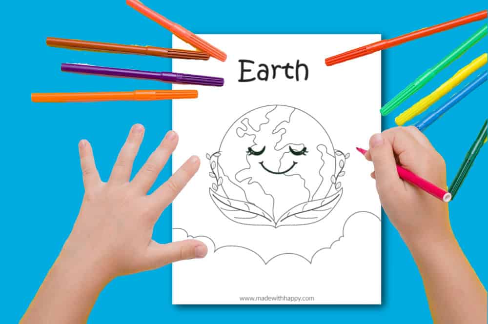 Earth Coloring Page - Made with HAPPY - Free Printable Coloring Pages